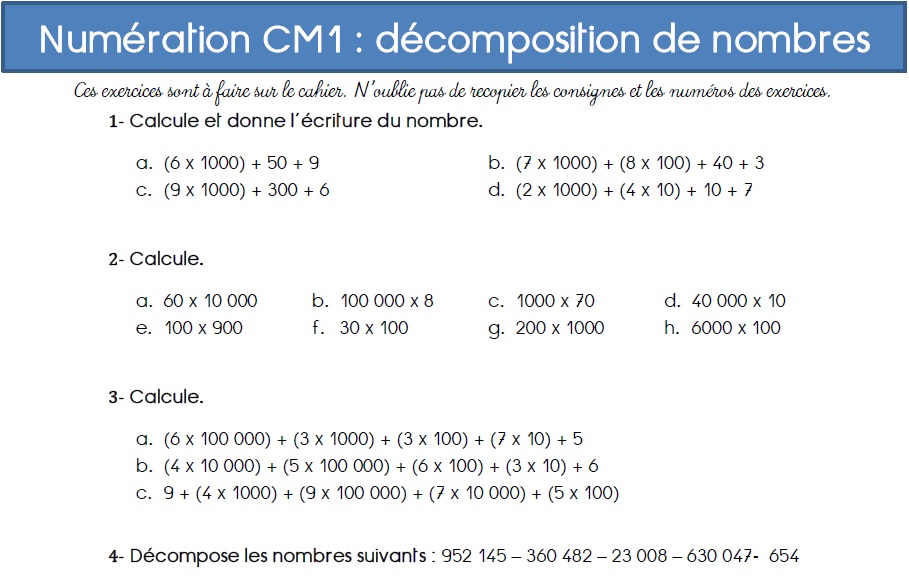 Une affiche sur la décomposition de nombres, niveau CM1 | MA MAITRESSE ...